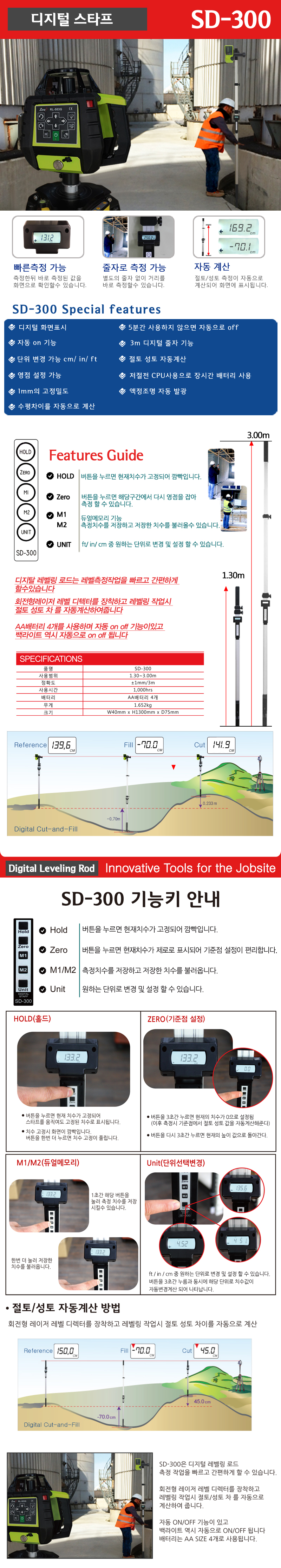 청계측기 - KOISS 국산 디지털 스타프 SD-300